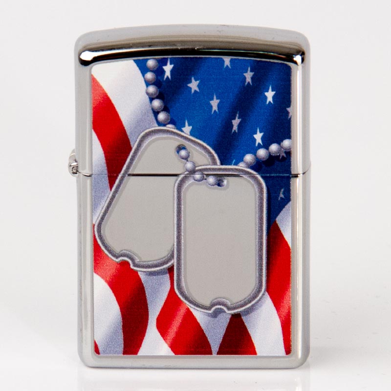Zippo chrom poliert color Flag and Dog Tags 2002690 | ExcaliburShop
